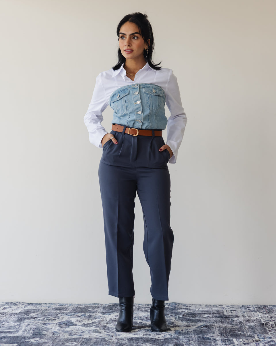 SMART PANTS WITH BELT GREY – AZADOURA