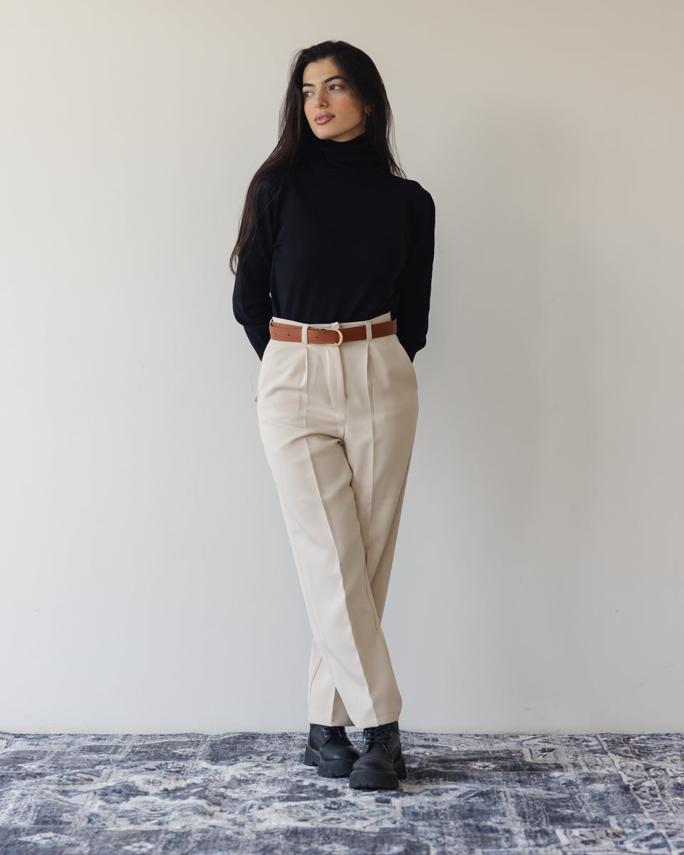 SMART PANTS WITH BELT BEIGE – AZADOURA