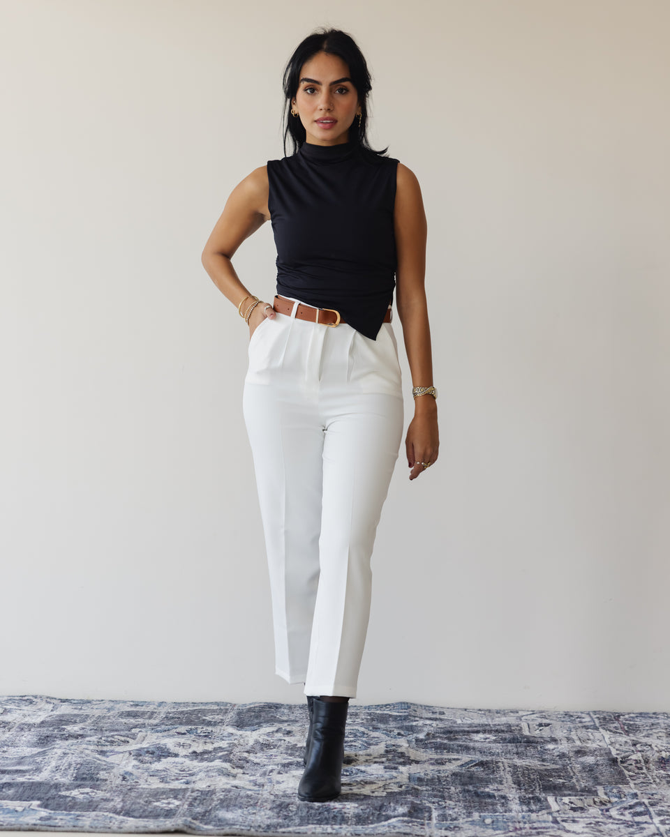 SMART PANTS WITH BELT OFF-WHITE – AZADOURA